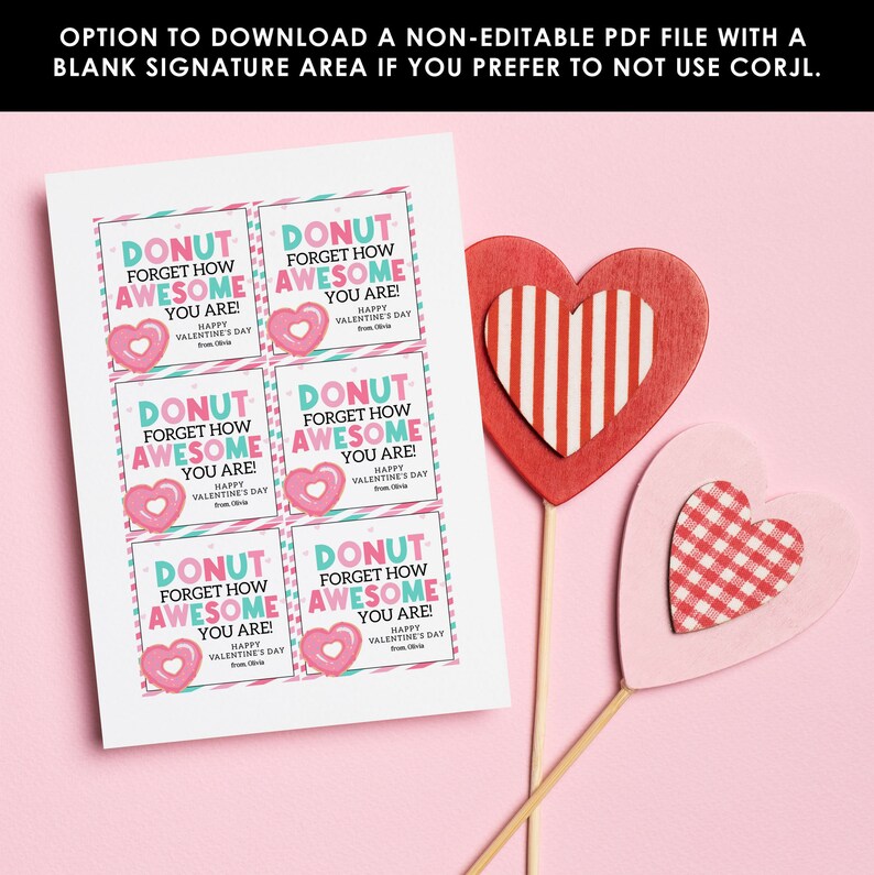 Donut Valentine's Day Gift Tag, Editable Classroom Treat (digital ...