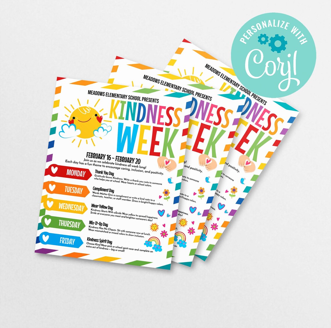 Kindness Week Spirit Days Flyer | Editable School Activities (CORJL) - Etsy