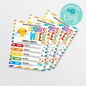 Kindness Week Spirit Days Flyer | School Kindness Week Activities ...
