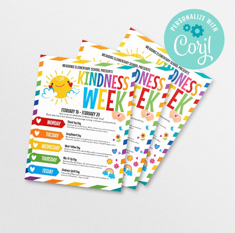 Kindness Week Spirit Days Flyer | Editable School Activities (CORJL) - Etsy