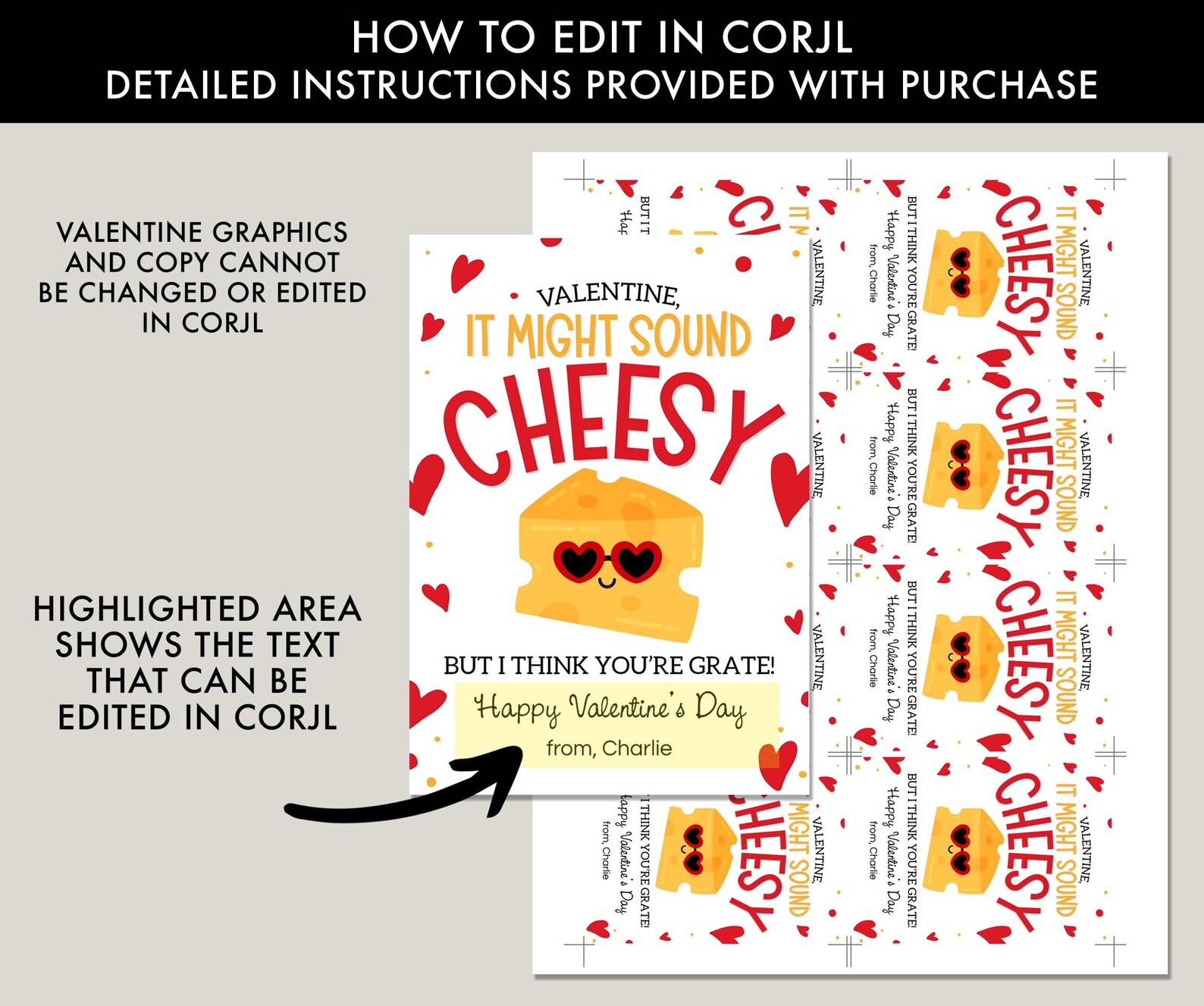 Editable Cheesy Valentine's Day Gift Tag, Cheese Valentine Tag, It ...
