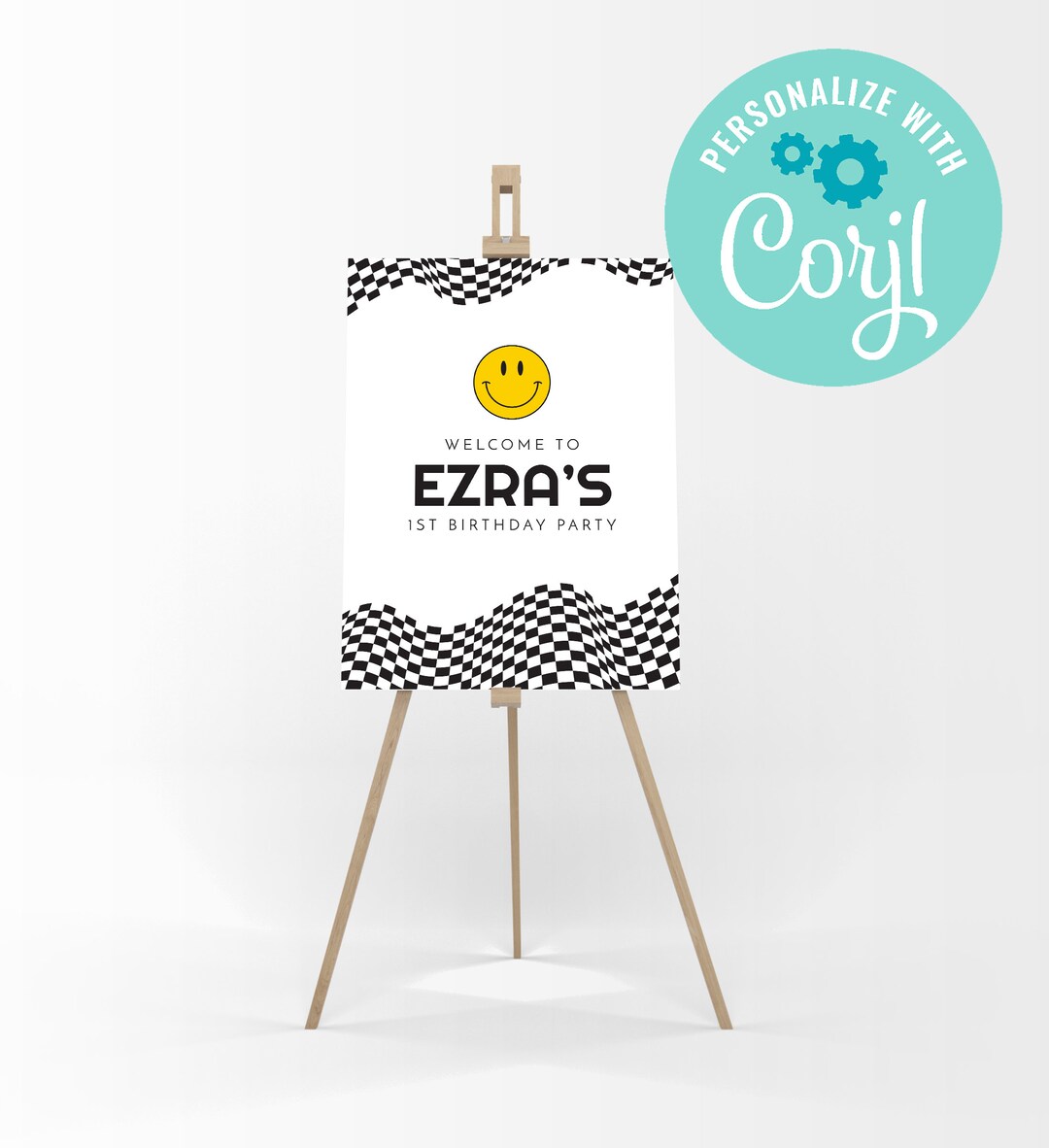 EDITABLE, INSTANT DOWNLOAD Checkered Smiley Face Welcome Sign Template ...