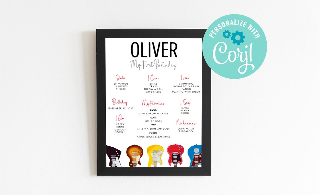 EDITABLE, INSTANT DOWNLOAD Rock and Roll Milestone Board, One Rocks ...