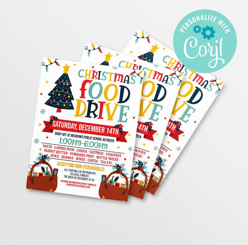 Editable Christmas Food Drive Flyer, Holiday Template (instant Download ...