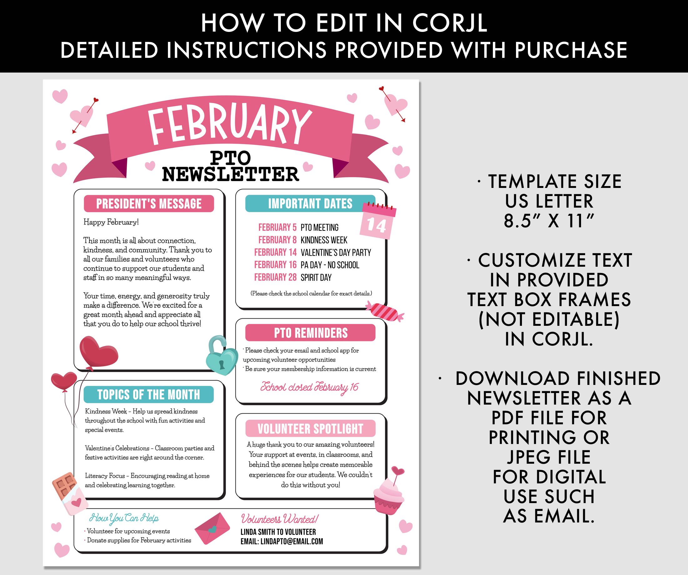 Editable School Newsletter Template, February Newsletter Template ...