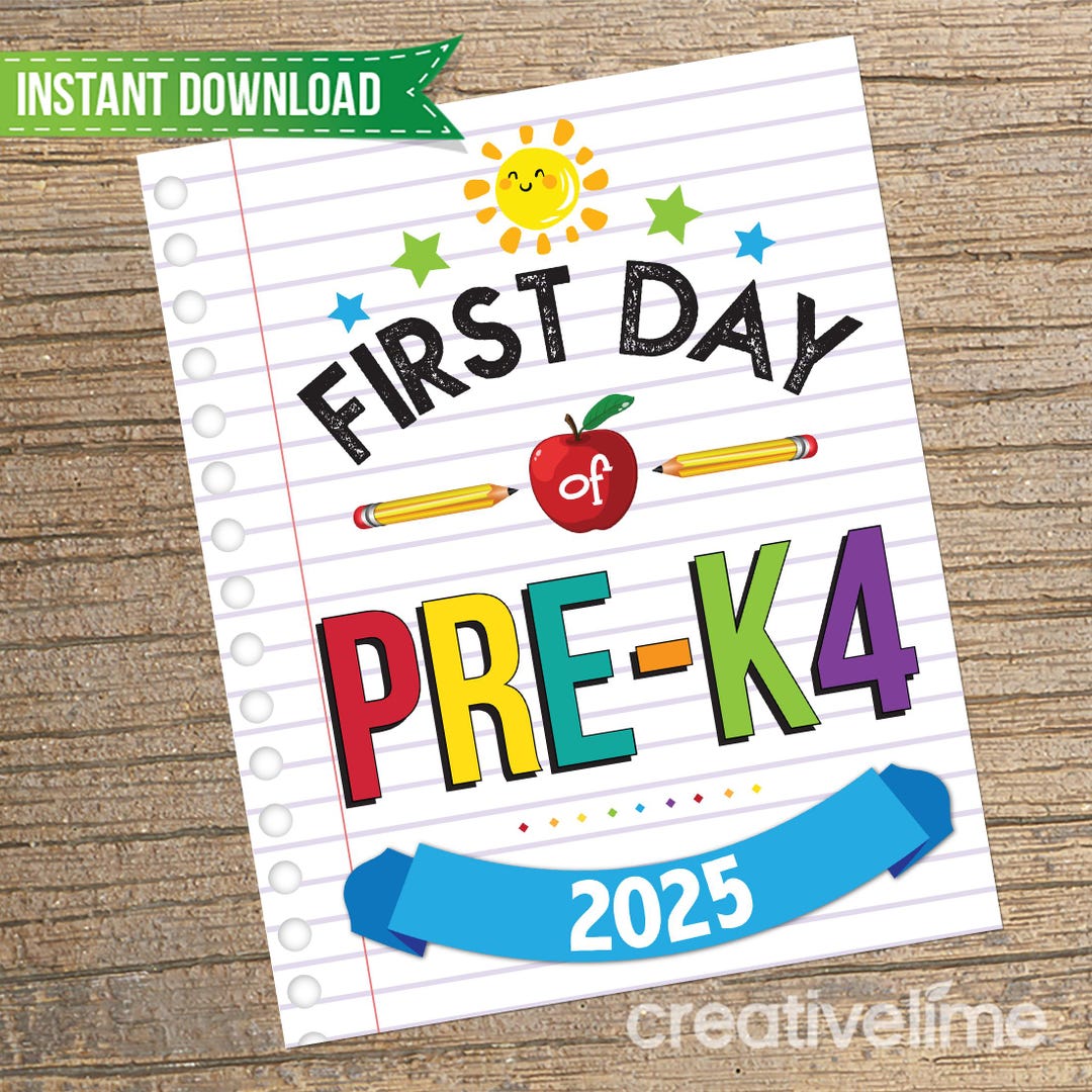 INSTANT DOWNLOAD First Day of PRE K4 Sign First Day of School Printable ...