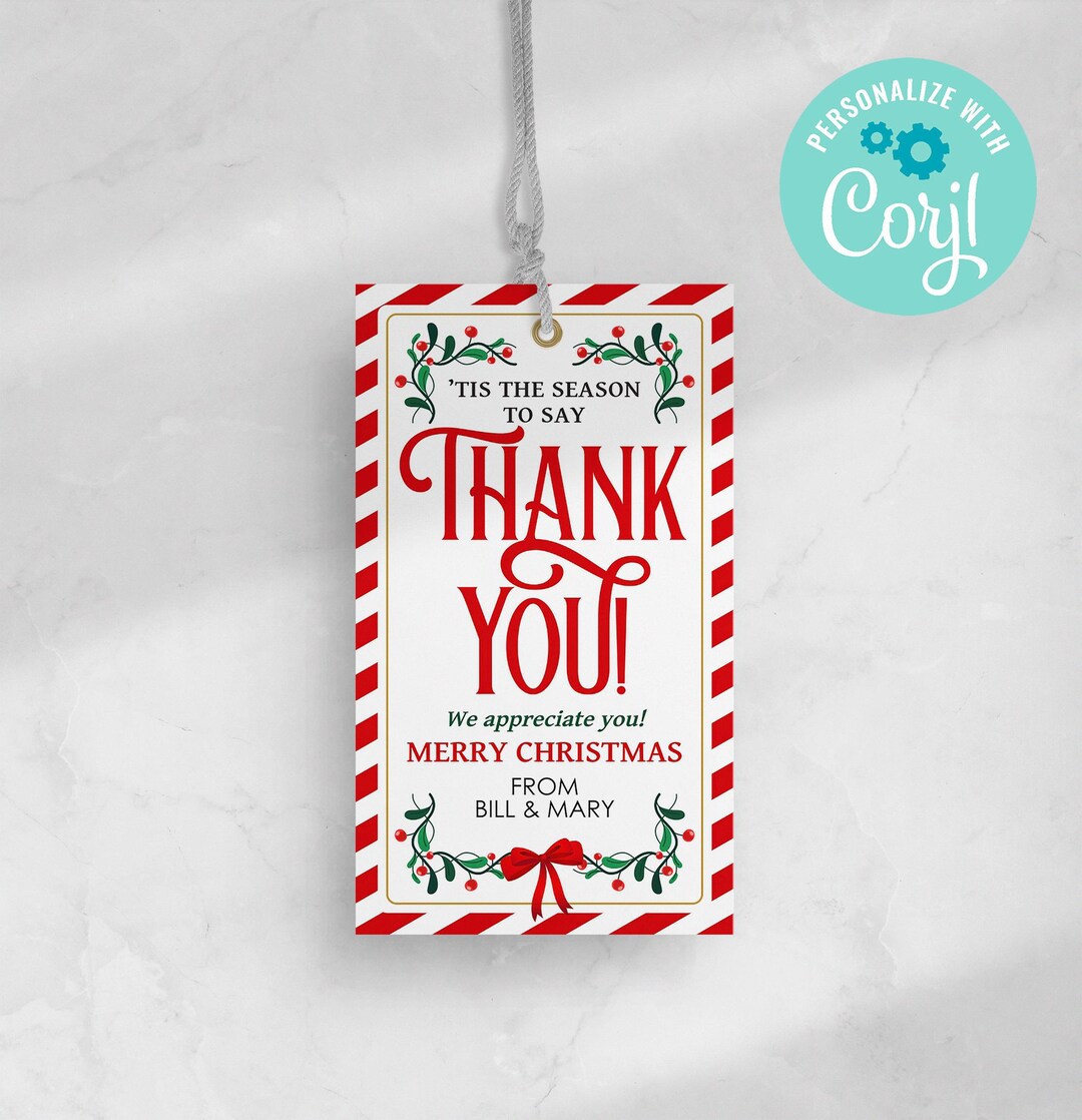 Editable Christmas Thank You Gift Tag, Holiday Appreciation (instant ...