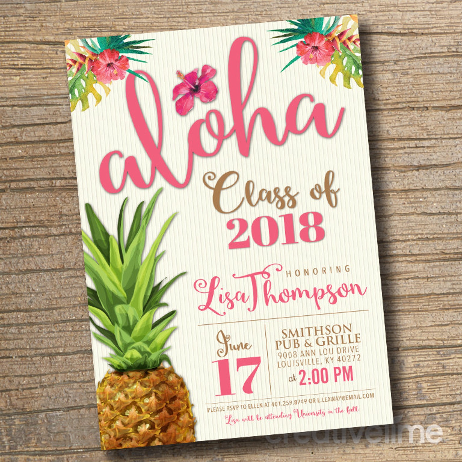 Graduation Aloha Party Invitation Printable Graduation - Etsy