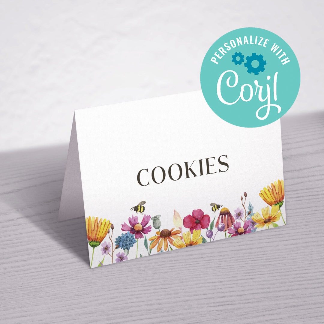 Bee Wildflower Food Tents: Garden Party Decor (editable, Instant ...