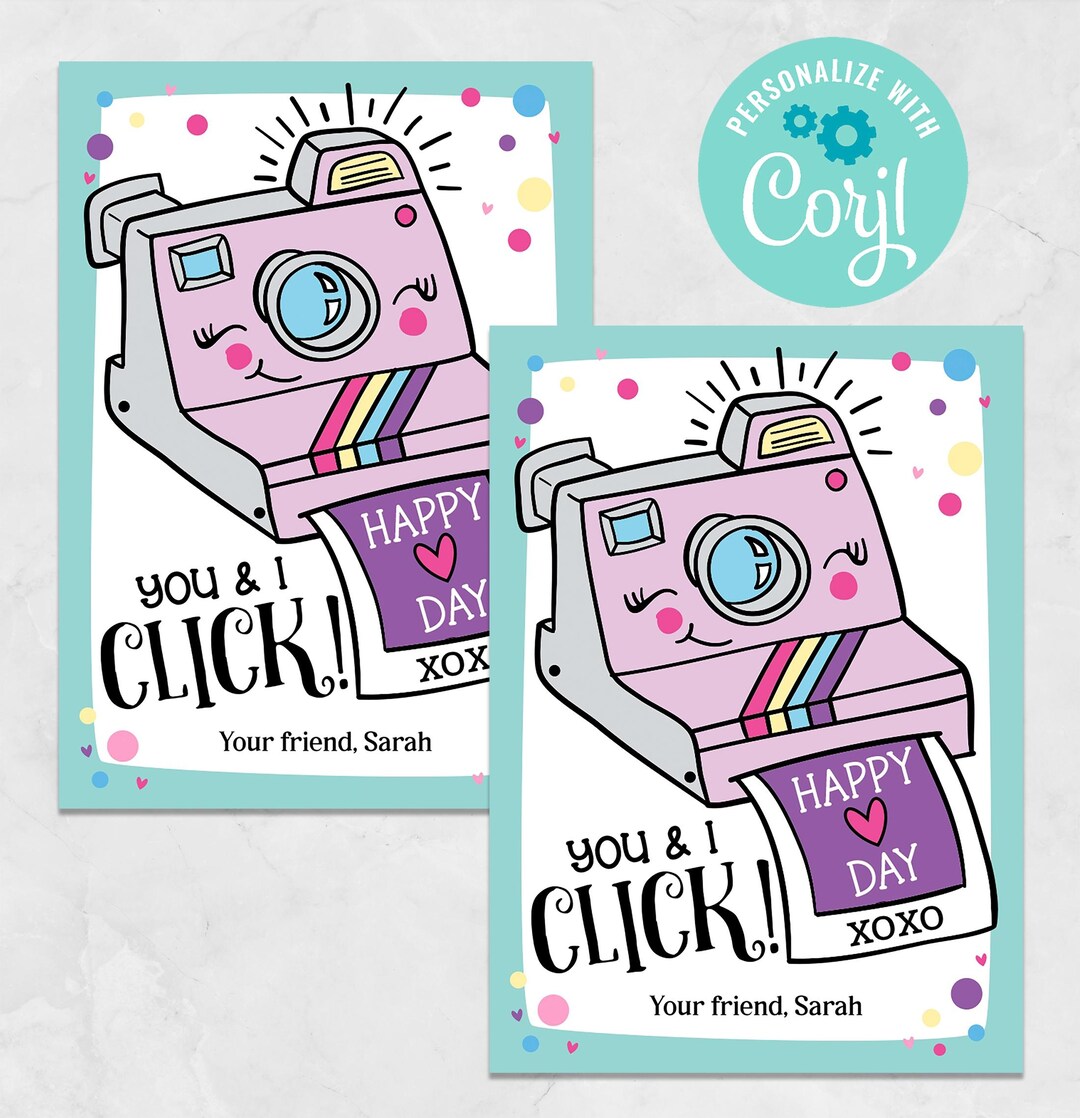 EDITABLE, INSTANT DOWNLOAD Printable Instant Camera Valentine Card Kids ...