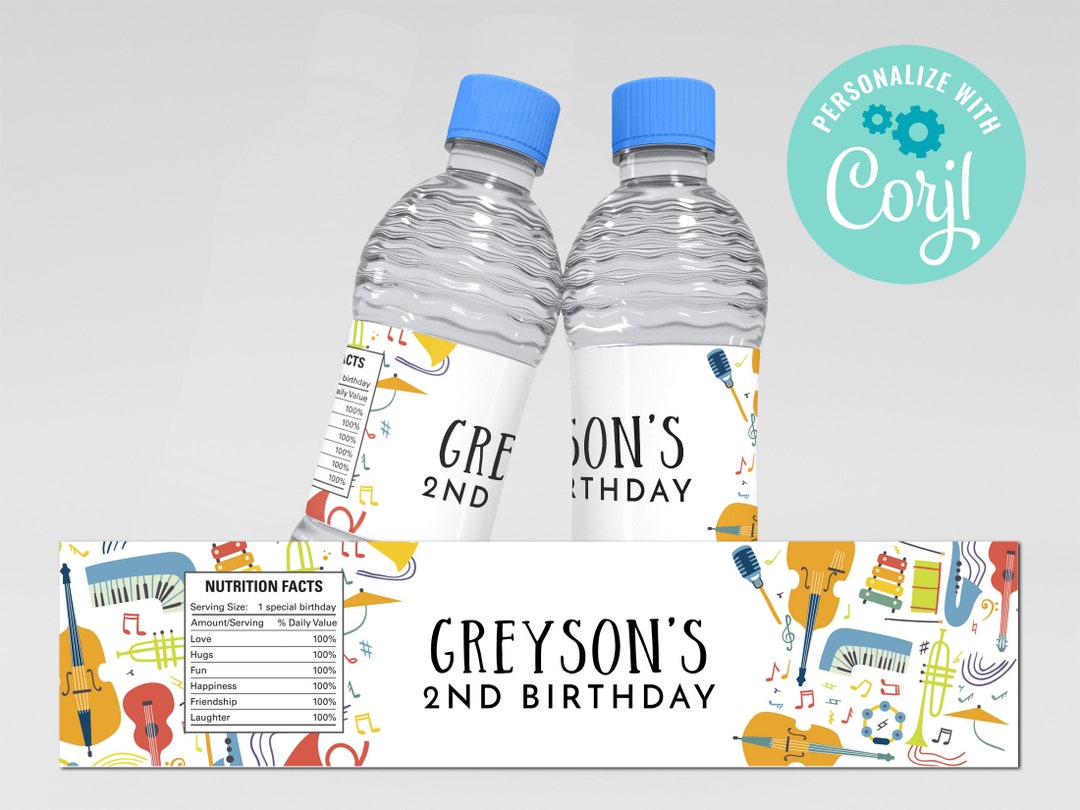 EDITABLE, INSTANT DOWNLOAD Music Birthday Party Bottle Labels, Music ...