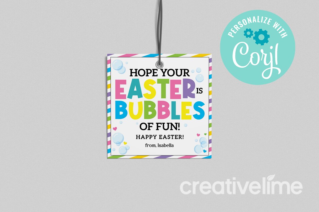 Easter Bubbles Gift Tag, Hope Your Easter is Bubbles of Fun Tag, Kids ...