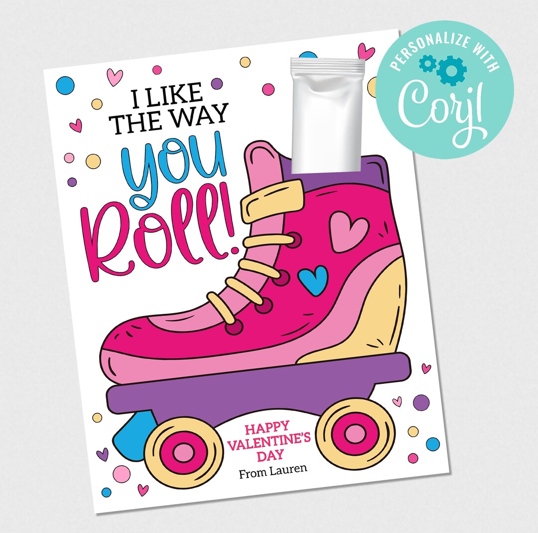 Roller Skate Valentine Card, Kids Classroom Printable (digital Download ...