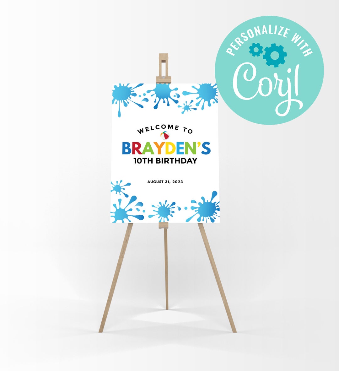 Splash Pad Birthday Welcome Sign: Waterslide Pool Party (editable ...