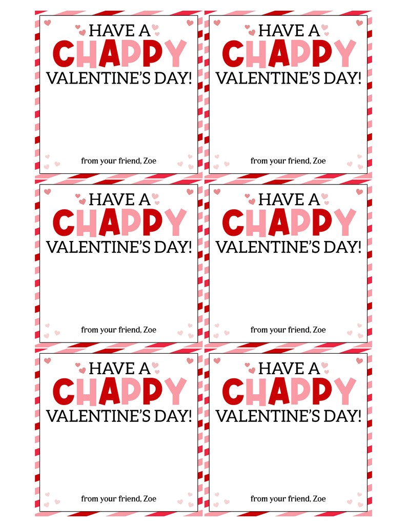 Chappy Valentine's Day Card: Lip Balm Tag, Editable Classroom Gift ...