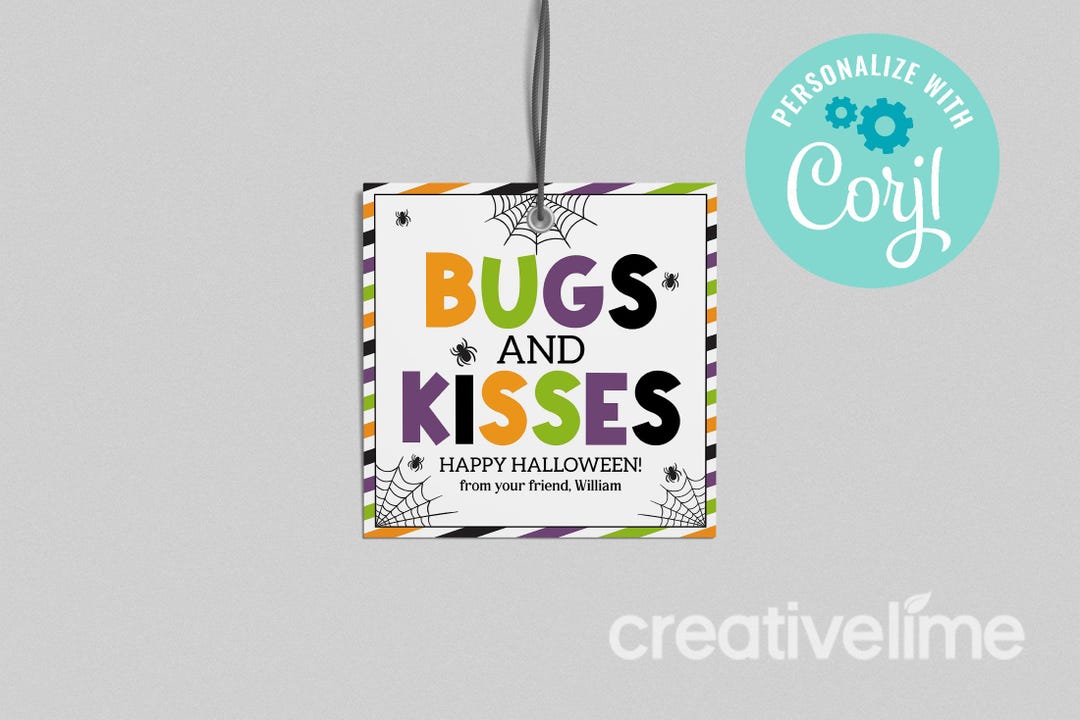 Bugs & Kisses Halloween Gift Tag, Personalized Treat Bag (editable ...