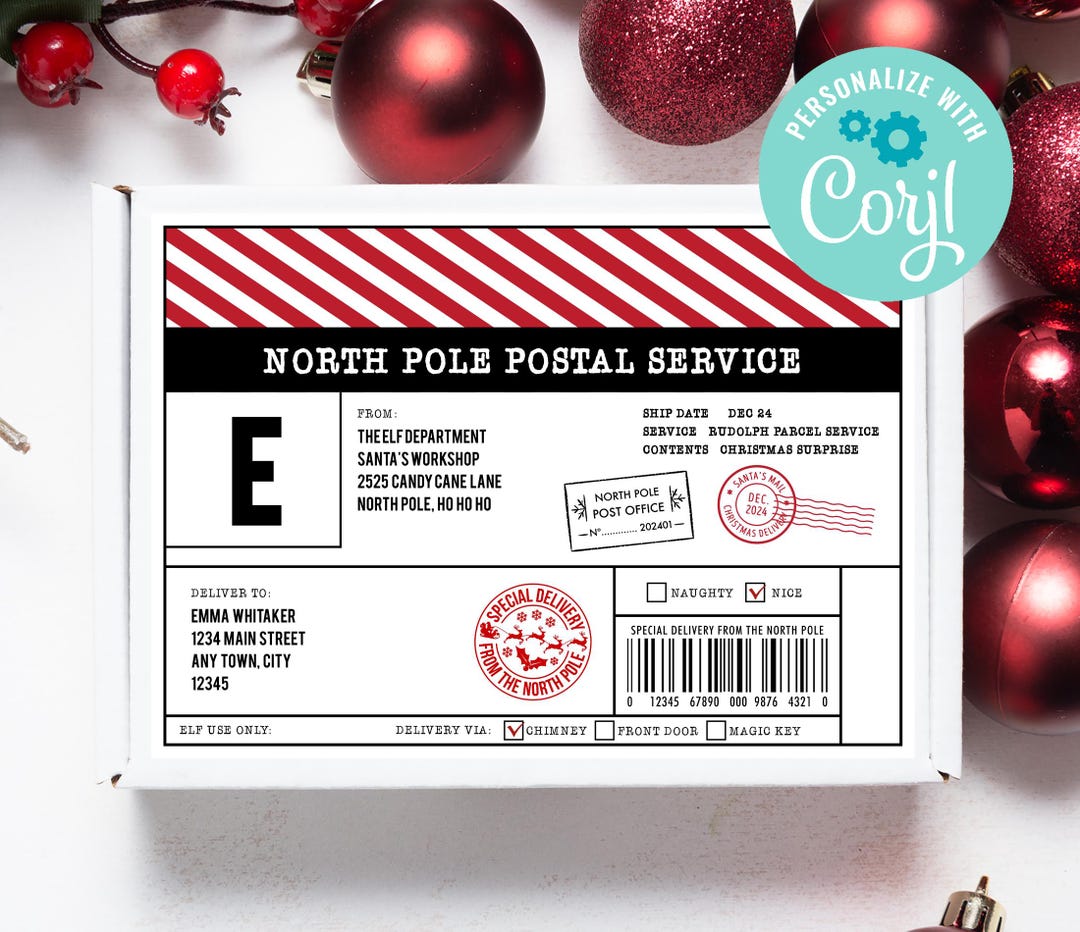Printable Santa North Pole Shipping Label Template (digital Download ...