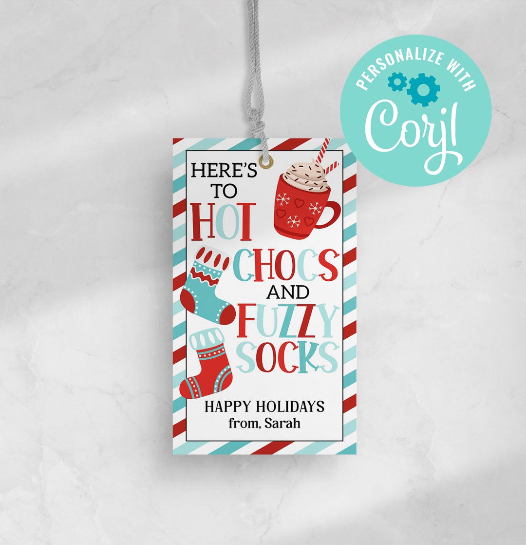 Hot Chocolate Fuzzy Socks Gift Tag: Editable Christmas Holiday Tag ...