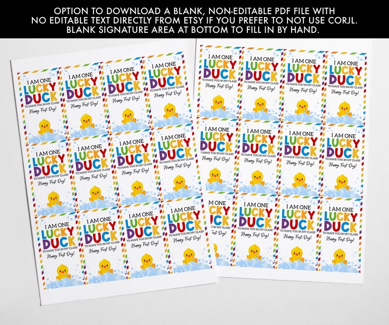 Back to School Lucky Duck Gift Tag, Kids Classroom First Day of School ...