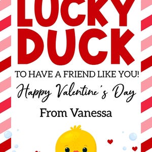 Lucky Duck Valentine's Day Card: Kids Classroom Gift Tag (editable ...