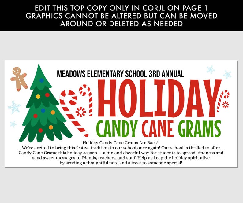 Editable Christmas Candy Cane Gram Flyer, School Fundraiser (printable ...