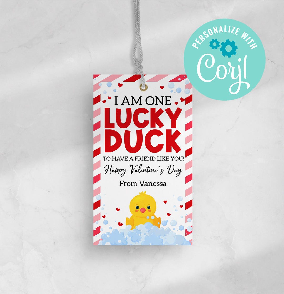 Lucky Duck Valentine's Day Card: Kids Classroom Gift Tag (editable ...