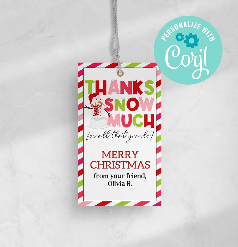 Editable Christmas Gift Tag: Thank You Snow Much (digital Download) - Etsy