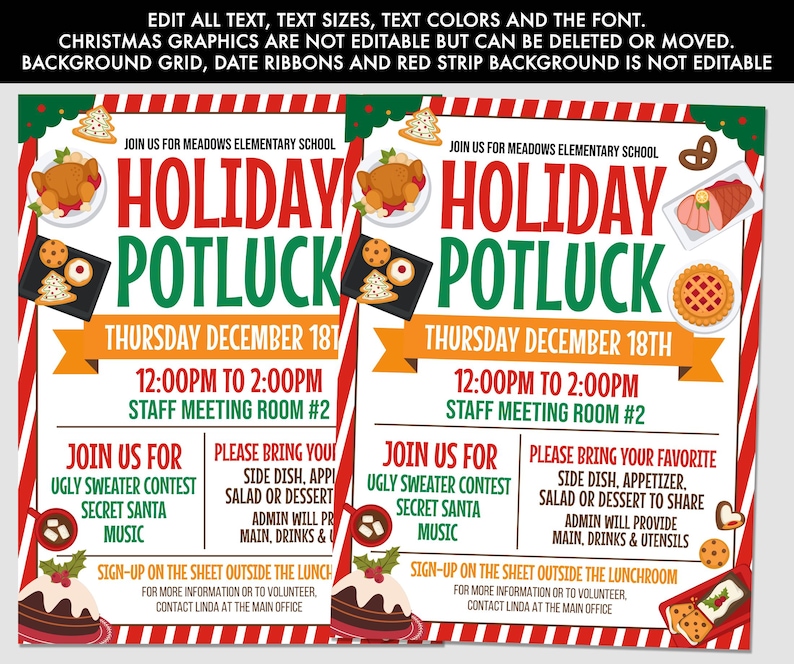 Editable Christmas Potluck Flyer, School or Work (corjl Template) - Etsy