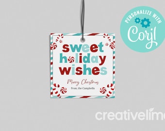 Printable Sweet Holiday Wishes Christmas Gift Tag, Candy and Cookies ...