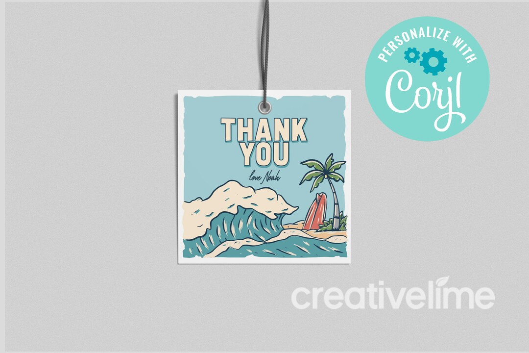 EDITABLE, INSTANT DOWNLOAD Surf Favor Tag, Editable Surf Birthday ...