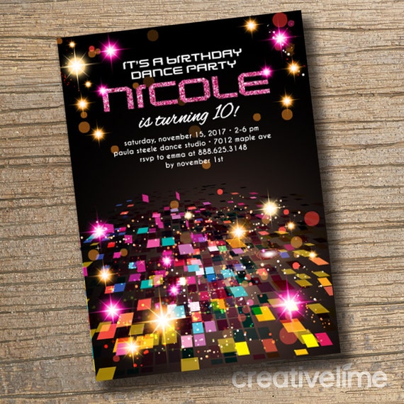 Disco Dancer Card Invitation Personalised UV Neon Disco