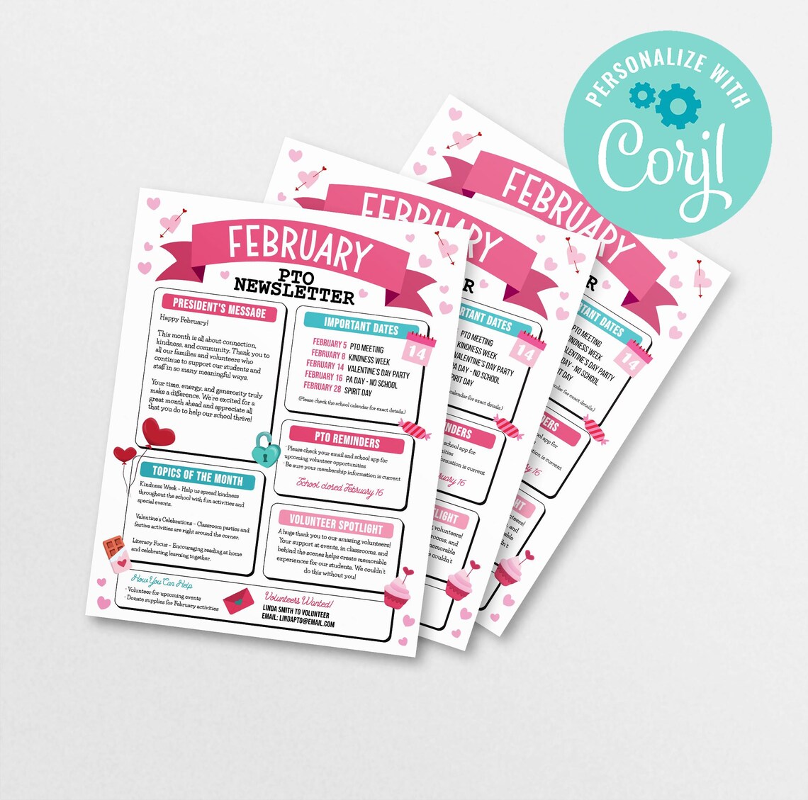 February School Newsletter Template, Editable PTO/PTA Flyer (corjl ...