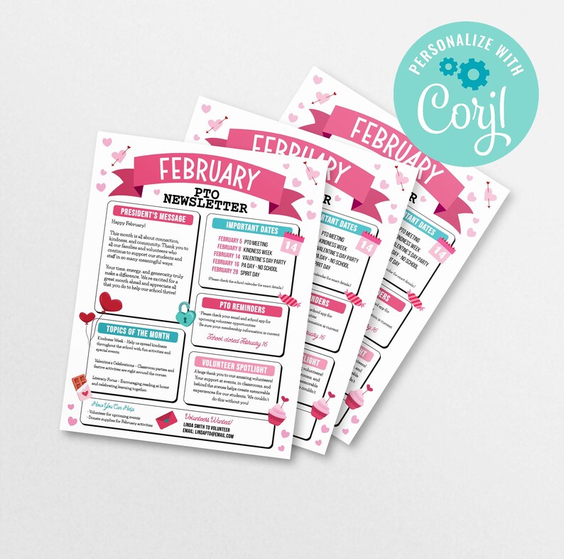 February School Newsletter Template, Editable PTO/PTA Flyer (corjl ...