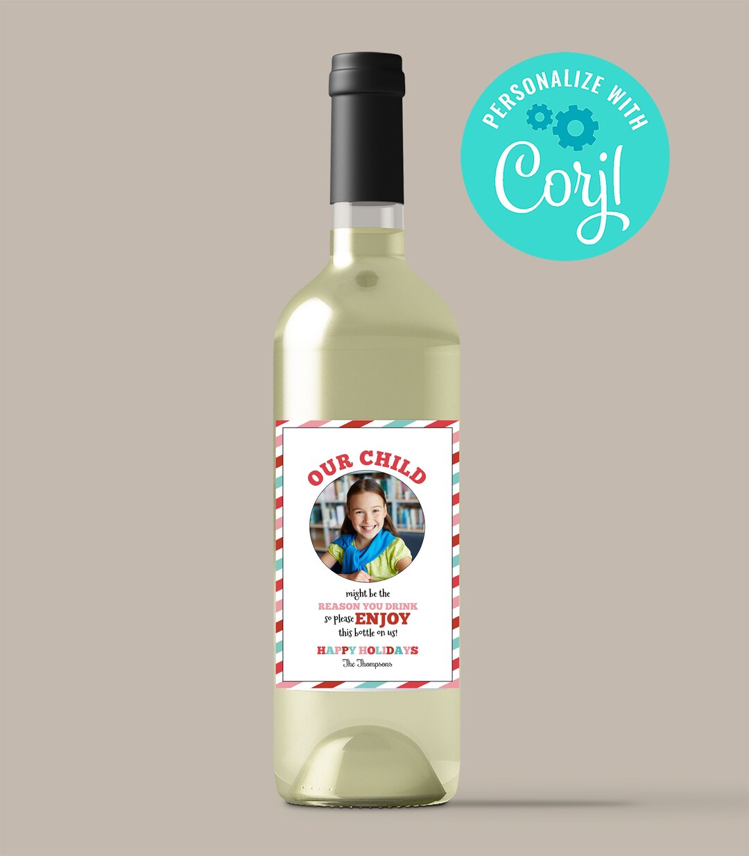 Personalized Teacher Holiday Wine Label: Editable Gift (digital ...