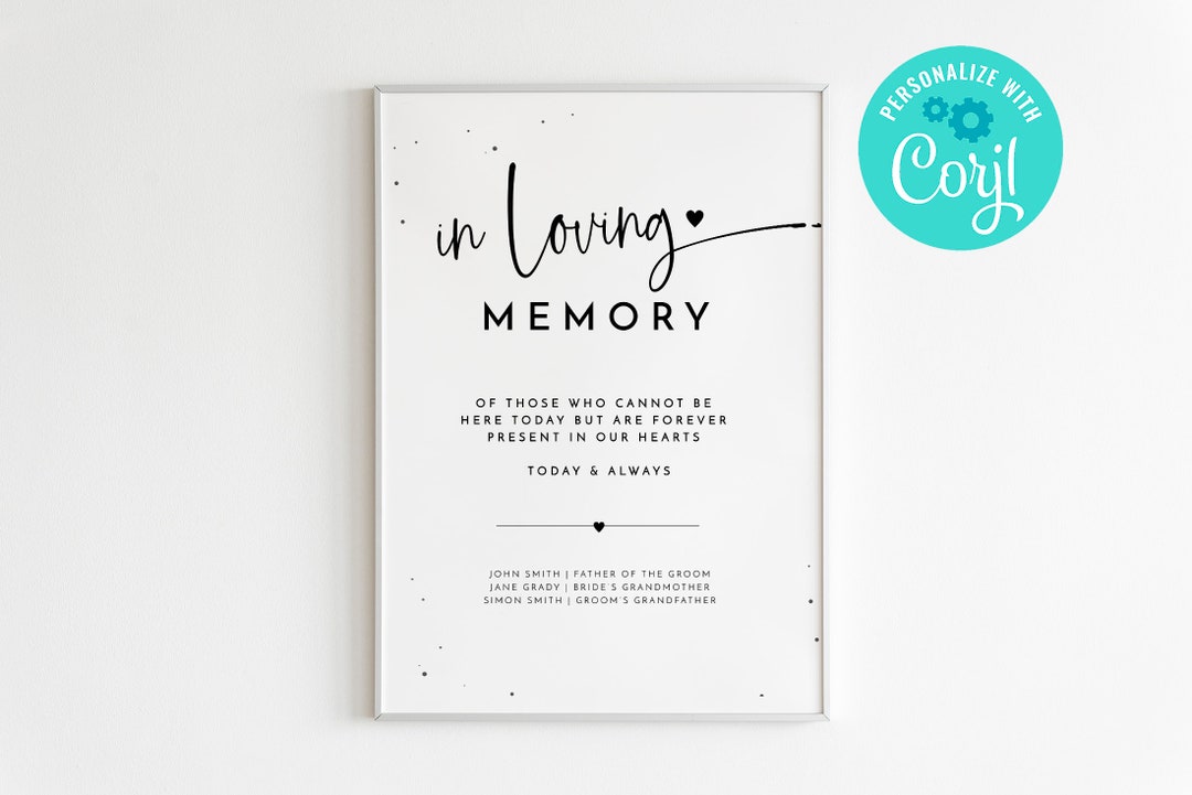 In Loving Memory Sign, Modern Memorial Sign for Wedding Template ...