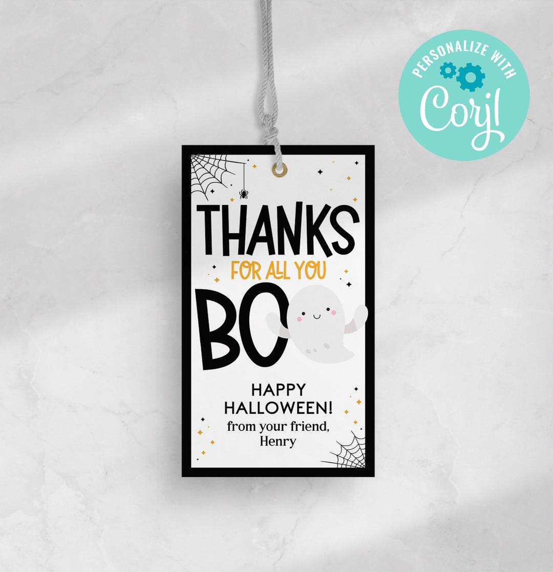 Halloween Gift Tag: Thanks for All You Boo, Editable (instant Download ...