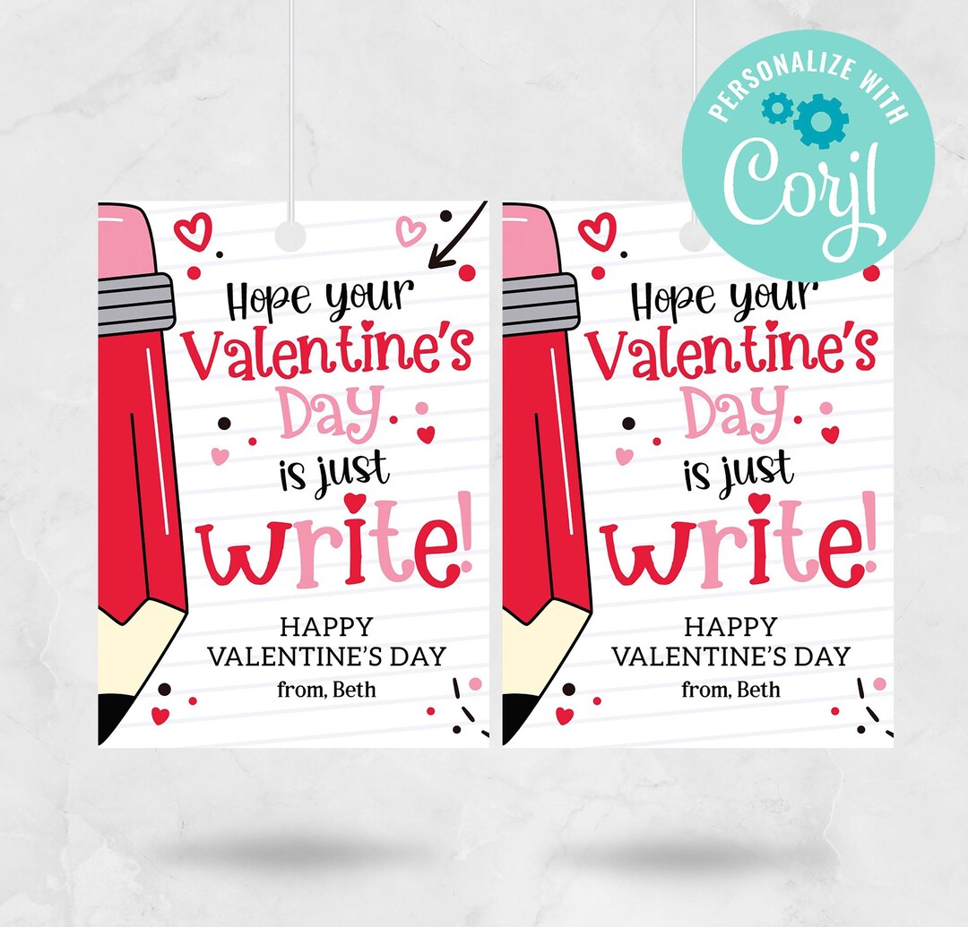 Editable Pencil Valentine Card: Classroom Printable (corjl Download) - Etsy