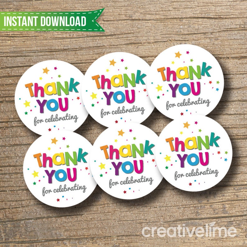 Printable Thank You Favor Tags: Colorful Celebration (digital Download ...