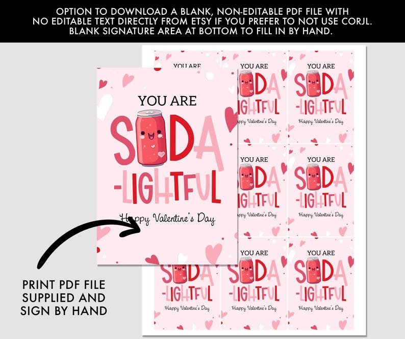 Soda Valentine Gift Tag, Classroom Exchange, Corjl Editable (digital ...