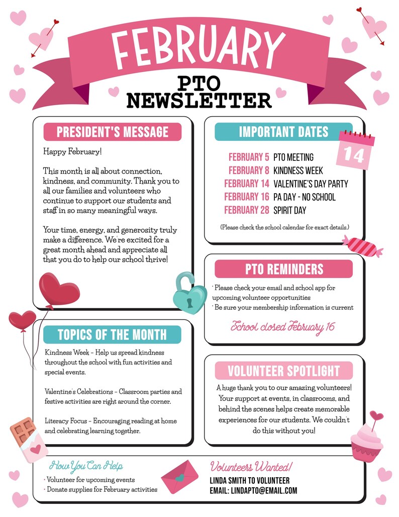 February School Newsletter Template, Editable PTO/PTA Flyer (corjl ...