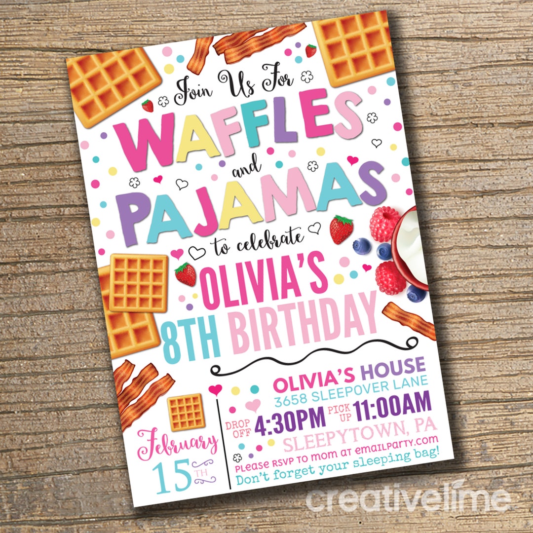 Waffle Birthday Invitation, Waffles and Pajamas Party Birthday, Digital ...