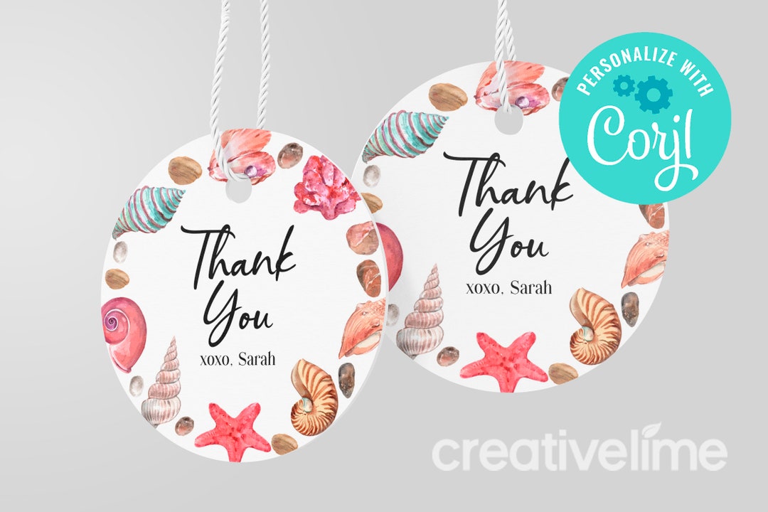 EDITABLE, INSTANT DOWNLOAD Sea Shell Birthday Favor Tag Under the Sea ...