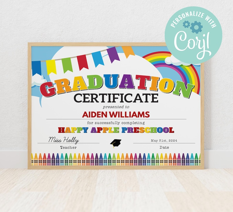 Editable Kids Graduation Certificate: Printable School Diploma (instant ...