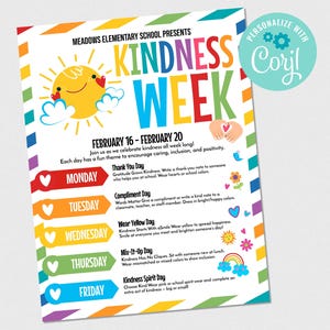 Kindness Week Spirit Days Flyer | Editable School Activities (CORJL) - Etsy