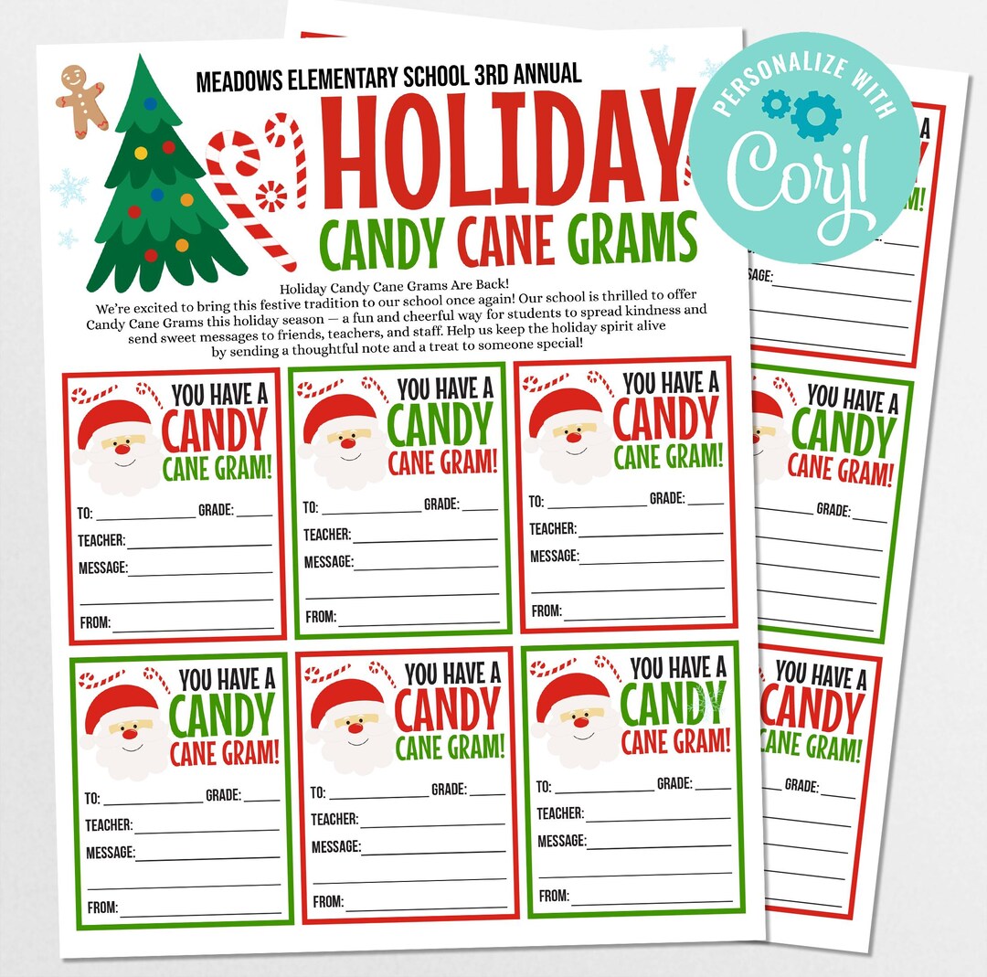Editable Christmas Candy Cane Gram Flyer, School Fundraiser (printable ...