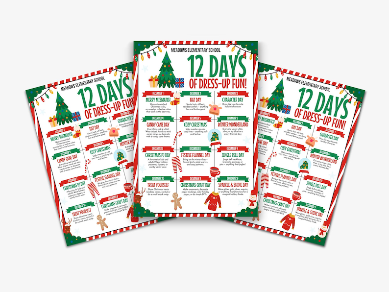 Editable 12 Days of Christmas Flyer | School, Office Holiday Fun (corjl ...