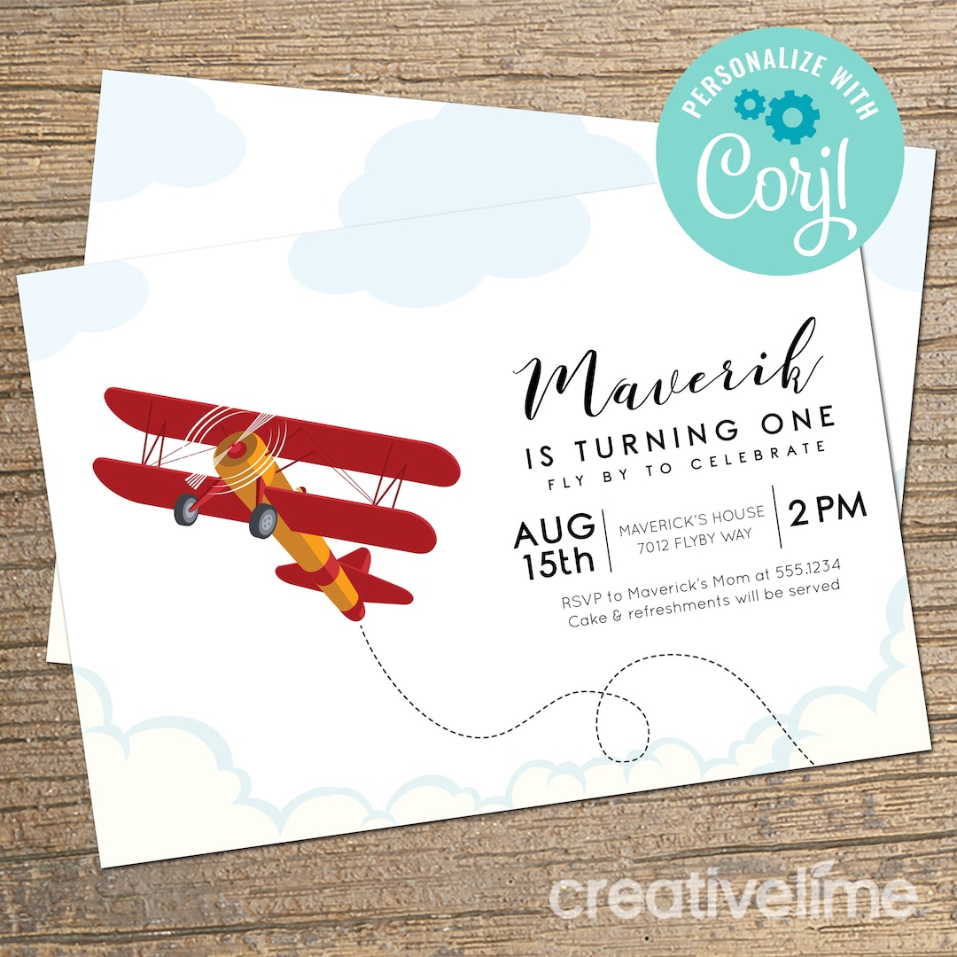 Airplane Birthday Invitation, Airplane Invitation Template, Modern ...