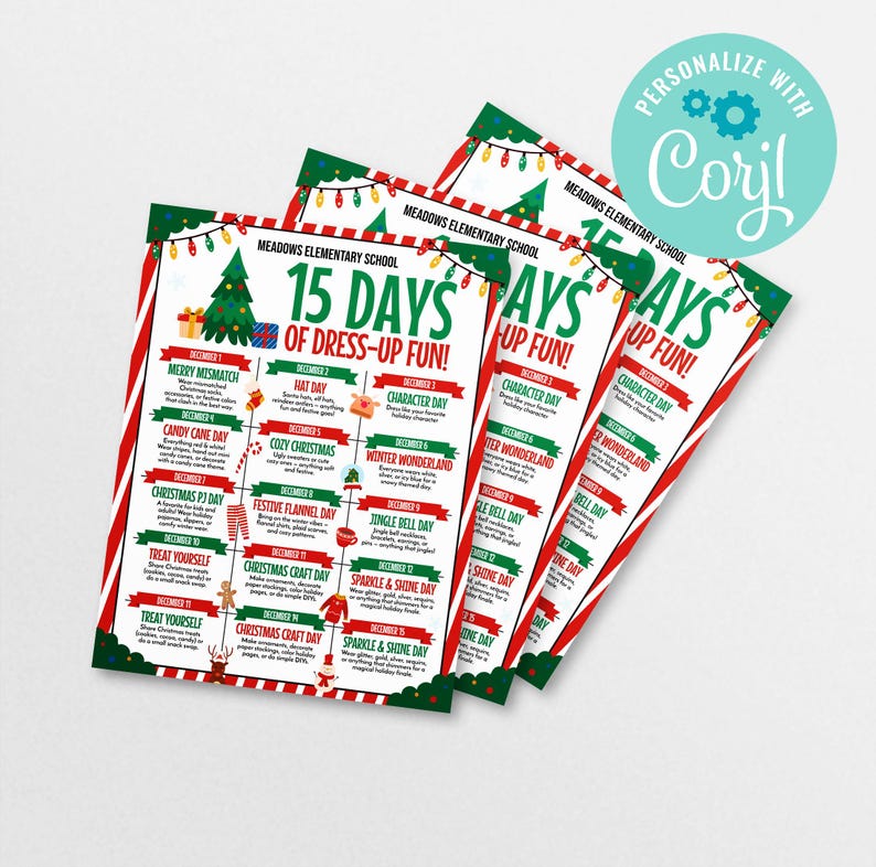 Editable 15 Days of Christmas Fun Flyer | School Holiday Spirit Week ...