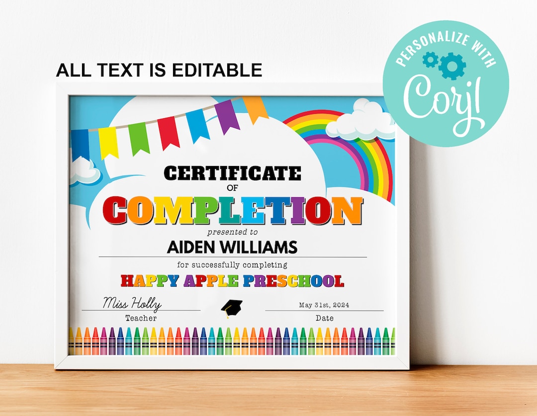 EDITABLE, INSTANT DOWNLOAD Printable Completion Graduation Certificate ...