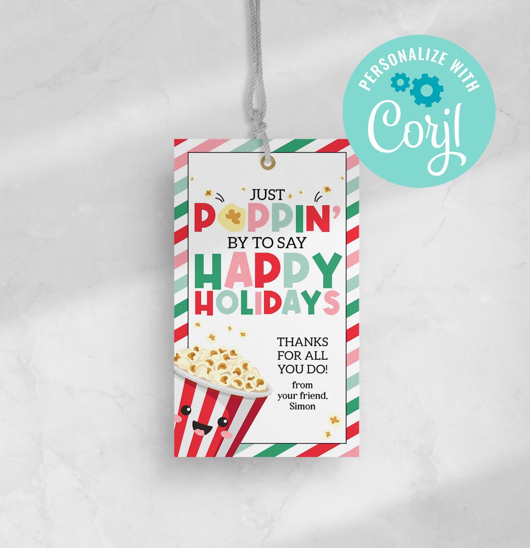 Popcorn Happy Holidays Gift Tag: Editable Treat Bag Label (digital ...